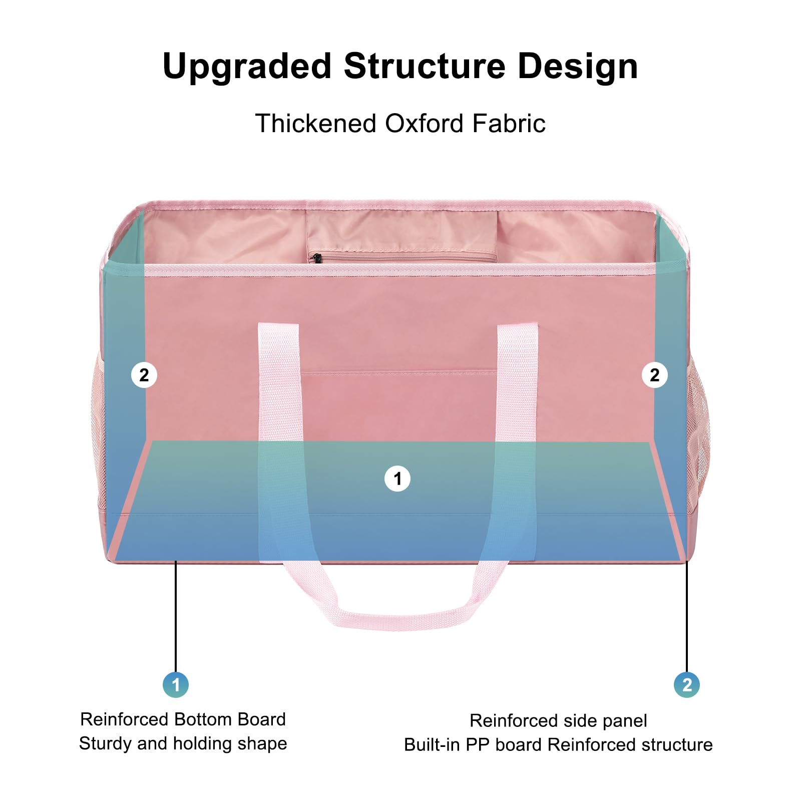 Litvyak Extra Large Utility Tote Bag, Reusable Grocery Bags Collapsible Tote Shopping Bag for Groceries, Storage, Picnics, Beach, Pool, Laundry, with Reinforced Wire Frame & Handles(Pink)