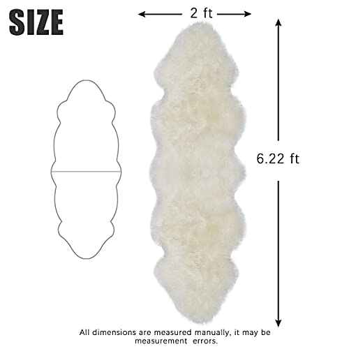 Gracefur Area Rug Genuine Sheepskin Rug Soft Lambswool Throw Rug Decorative Rug for Bedroom Sofa Floor (2*6ft, White)