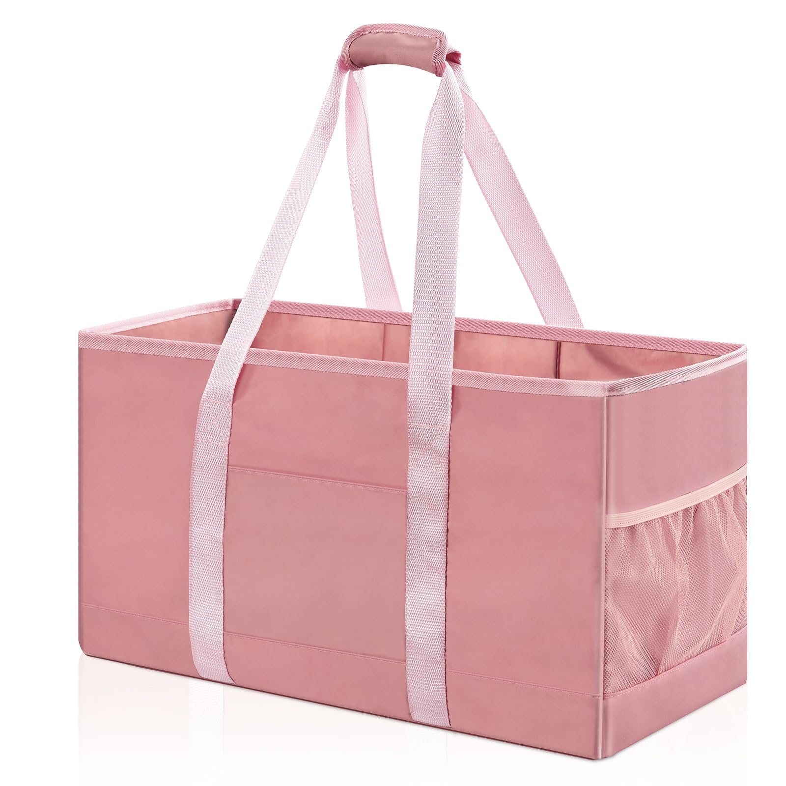 Litvyak Extra Large Utility Tote Bag, Reusable Grocery Bags Collapsible Tote Shopping Bag for Groceries, Storage, Picnics, Beach, Pool, Laundry, with Reinforced Wire Frame & Handles(Pink)