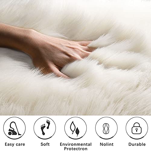 Gracefur Area Rug Genuine Sheepskin Rug Soft Lambswool Throw Rug Decorative Rug for Bedroom Sofa Floor (2*6ft, White)