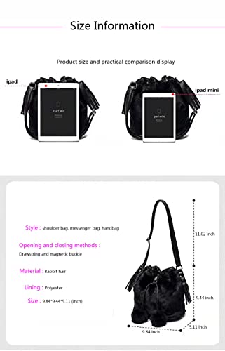 ENYIWH Women Leopard Print Faux Purse Fur Drawstring Bucket Bag Shoulder Crossbody Bag