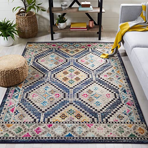 Safavieh Madison Collection 6' x 9' NavyBeige MAD481N Boho Non-Shedding Living Room Dining Bedroom Area Rug