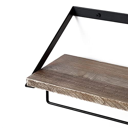 JCRUBAN Floating Shelves Wall Mounted Storage Shelves with Metal Frame and Towel Holder Rustic Wood Wall Shelves for Bedroom Living Room Bathroom Kitchen Office