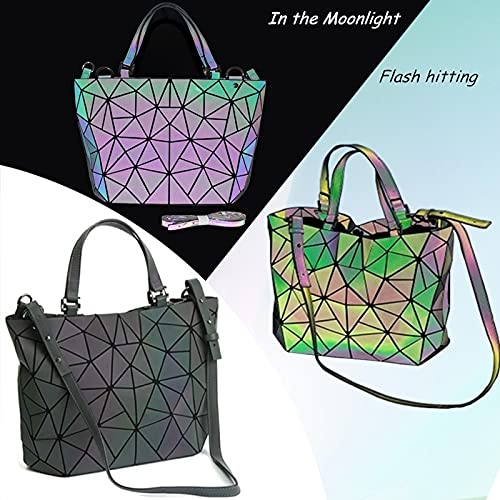 ESOVIO Irregular Geometric Luminous Shoulder Bag And Handbags For Lady Grid Holographic Reflective Purses Totes Shopping Rucksack