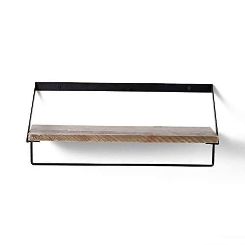 JCRUBAN Floating Shelves Wall Mounted Storage Shelves with Metal Frame and Towel Holder Rustic Wood Wall Shelves for Bedroom Living Room Bathroom Kitchen Office