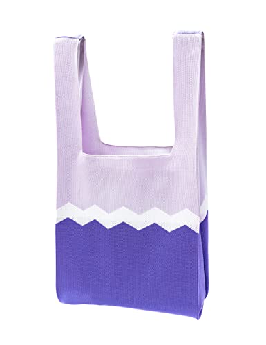 Cute Handbag for Women Aesthetics Crochet Tote Bag Large Capacity Solid Vibrant Color Casual Hobo Bag (Purple, Large)