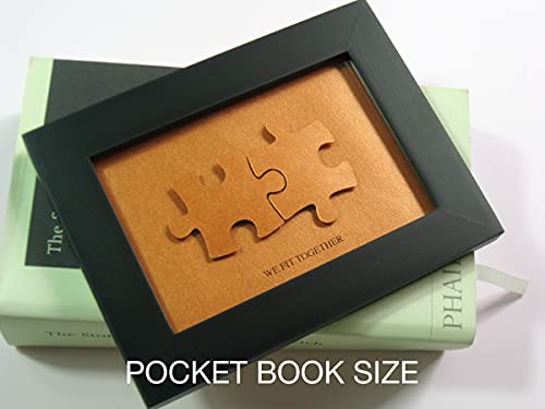 We fit together Puzzle Paper Cut Art - Gift for 8th Anniversary, Valentines Day Gift for him or her - DIY the Name and Date on Bronze Color Jigsaw