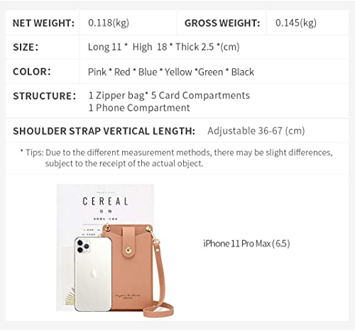 Womens Cellphone Crossbody Bag Small Light Leather Shoulder Purse Handbag Card Wallet Lanyard Case Girls Satchel Pouch (pink)
