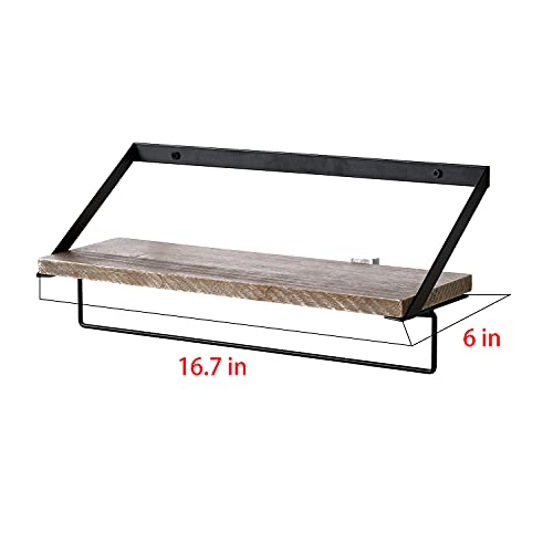 JCRUBAN Floating Shelves Wall Mounted Storage Shelves with Metal Frame and Towel Holder Rustic Wood Wall Shelves for Bedroom Living Room Bathroom Kitchen Office
