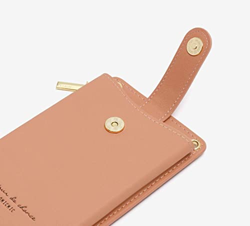 Womens Cellphone Crossbody Bag Small Light Leather Shoulder Purse Handbag Card Wallet Lanyard Case Girls Satchel Pouch (pink)