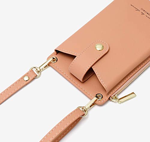 Womens Cellphone Crossbody Bag Small Light Leather Shoulder Purse Handbag Card Wallet Lanyard Case Girls Satchel Pouch (pink)