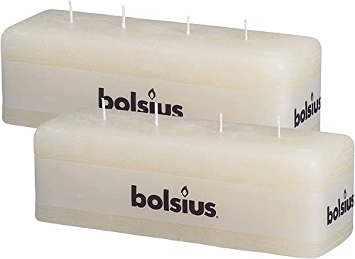 BOLSIUS Ivory Four Wick Pillar Candle Rustic - 2 Pack Big Rectangle 4 Wick Candle Set - 10 x 3.5 x 3.5 Inches - Premium European Quality - 50 Hours Burn Time - Unscented Smokeless & Relightable Flame