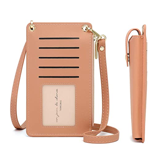 Womens Cellphone Crossbody Bag Small Light Leather Shoulder Purse Handbag Card Wallet Lanyard Case Girls Satchel Pouch (pink)