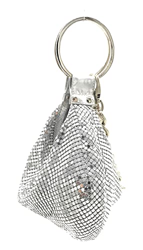 Vintage Evening Clutch Hobo Bag Wristlet Bucket Purse formal handbag for Party Wedding Prom Banquet (Silver)