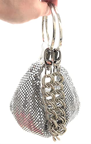 Vintage Evening Clutch Hobo Bag Wristlet Bucket Purse formal handbag for Party Wedding Prom Banquet (Silver)
