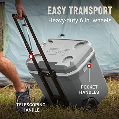 Coleman Classic Series Insulated Portable Wheeled Cooler, Leak-Resistant Outdoor Hard Cooler Keeps Ice up to 5 Days, 65-Quart