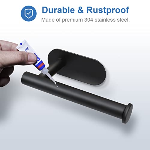 Simtive Adhesive Toilet Paper Holder, No Drilling Stainless Steel Toilet Roll Holder, Stick on Wall for Bathroom and RV, Matte Black