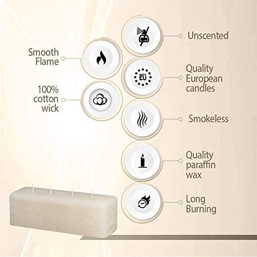 BOLSIUS Ivory Four Wick Pillar Candle Rustic - 2 Pack Big Rectangle 4 Wick Candle Set - 10 x 3.5 x 3.5 Inches - Premium European Quality - 50 Hours Burn Time - Unscented Smokeless & Relightable Flame