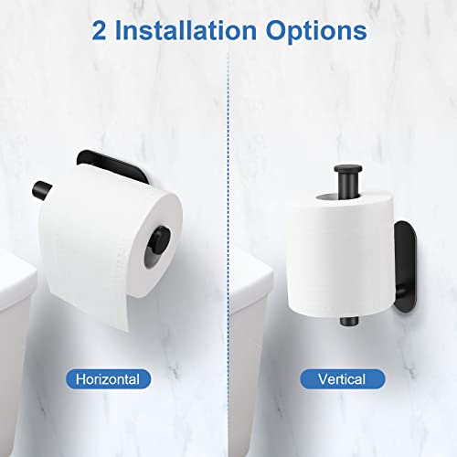 Simtive Adhesive Toilet Paper Holder, No Drilling Stainless Steel Toilet Roll Holder, Stick on Wall for Bathroom and RV, Matte Black