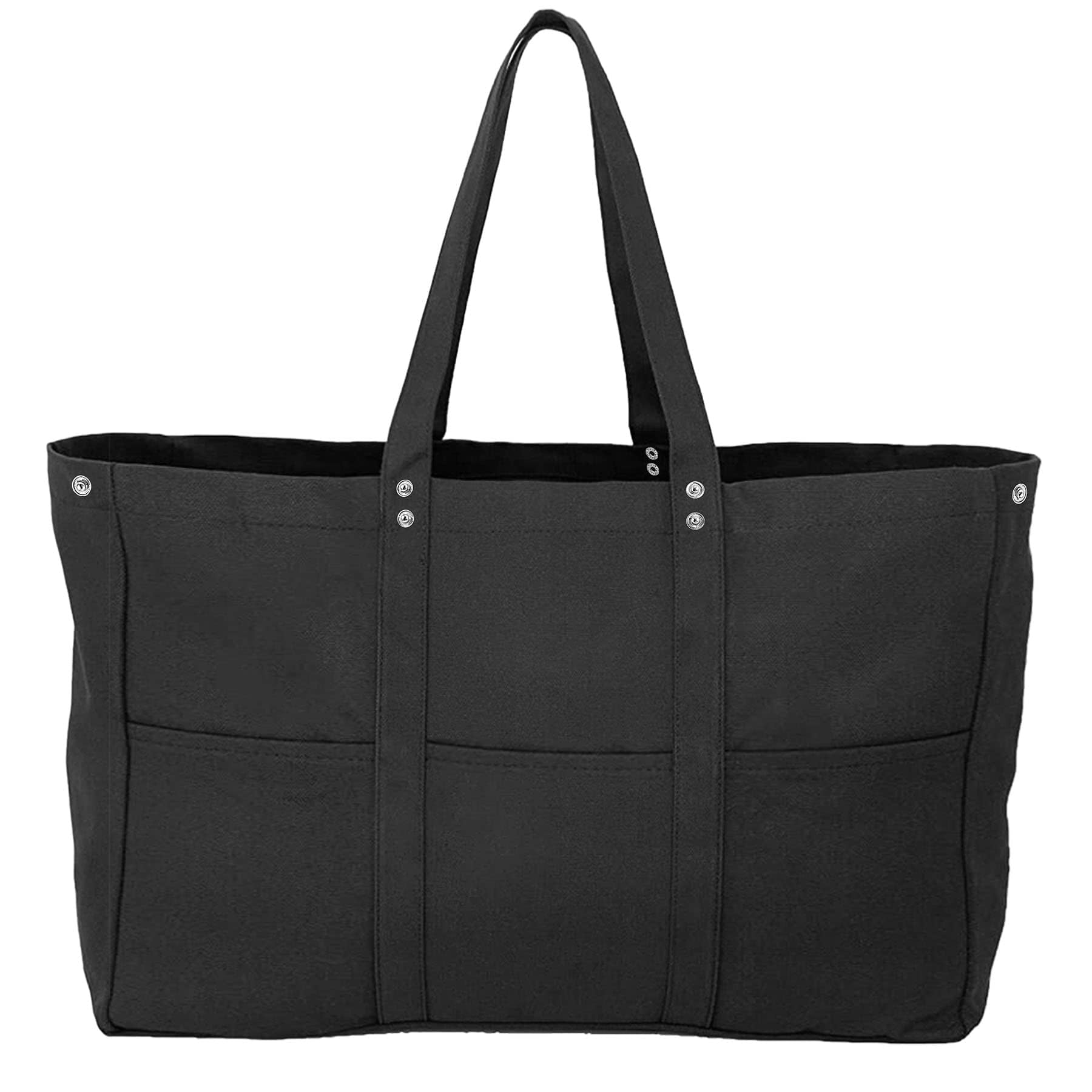 LLYLIU Large Canvas Tote Bag with 9 Pockets Extra Big Shopping Beach Travel Reusable Plain Solid Grocery Bags 21"x8"x14"