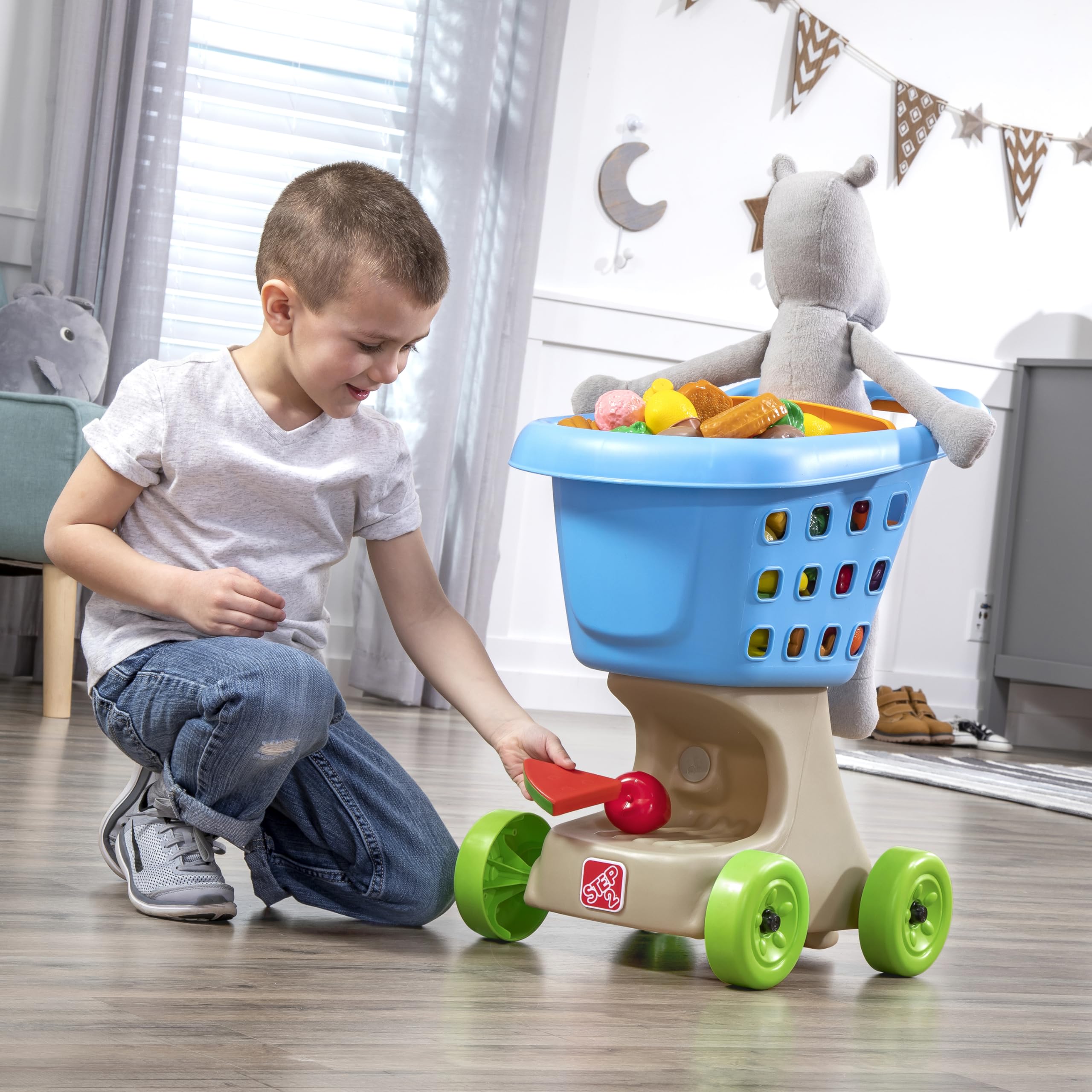 Step2 Little Helper's Shopping Cart for Kids, Play Grocery Cart, Made of Durable Plastic, for Toddlers 2+ Years Old, Blue