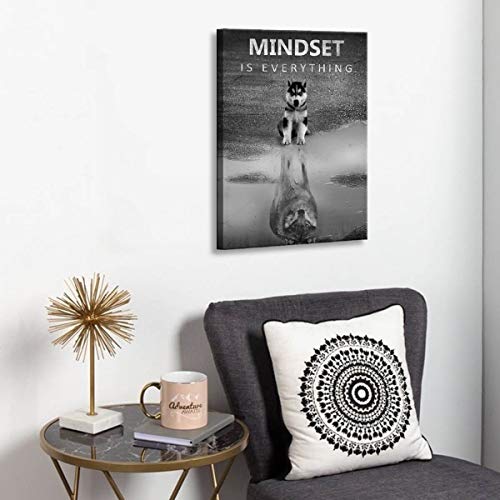 Modern Motivational Wall Art Decor for Bedroom Canvas Wall Art Mindset is Everything Inspirational Wall Art for Office Wolf Motto Artwork Wall Decor Black and White Wall Art Canvas Framed 12x16inch