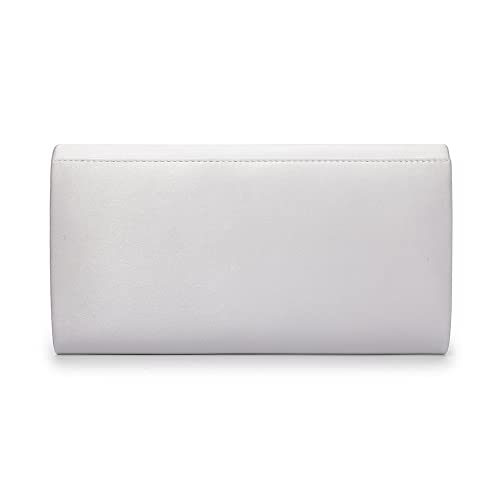 Mulian LilY M102 Silver Evening Bags For Women Pleated Satin Rhinestone Brooch Prom Clutch Purse With Detachable Chain Strap Silver