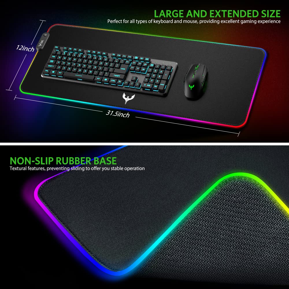 Blade Hawks Extra Large RGB Gaming Mouse Pad, Extended Soft LED Mouse Pad, Anti-Slip Rubber Base, Computer Keyboard Mousepad Mat (31.5 x 12 Inch)