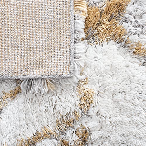 SAFAVIEH Horizon Shag Collection 6'7" Square Ivory/Gold HZN894D Modern Abstract Non-Shedding Living Room Dining Bedroom 2-inch Thick Area Rug