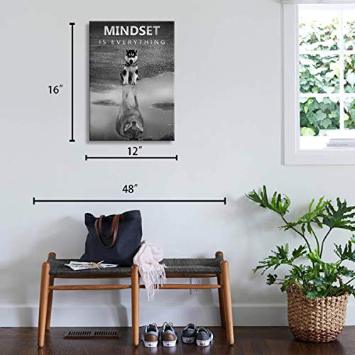 Modern Motivational Wall Art Decor for Bedroom Canvas Wall Art Mindset is Everything Inspirational Wall Art for Office Wolf Motto Artwork Wall Decor Black and White Wall Art Canvas Framed 12x16inch