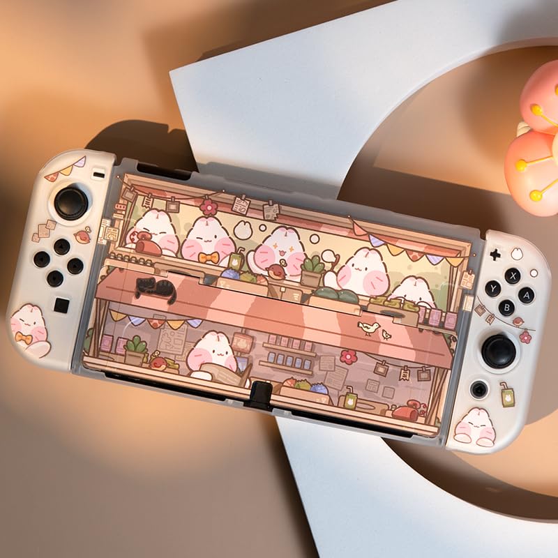 Kiloluv Bunny Grocery Switch OLED Protective Case & Dock Cover Set, Protective Skin Case Cover Faceplate Sleeve Compatible with Nintendo Switch OLED Console, Joy-Cons and Charging Dock