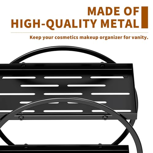 Black Countertop Organizer for Bathroom & Kitchen, 2 Tier Aluminum Shower Room Desk Counter Top Storage Shelf for Makeup Vanity, Kitchen Under Sink Cabinet Organizer for Spice