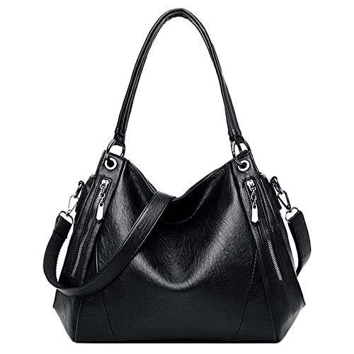 FORRICA Handbags for Women Top Handle Shoulder Bags Ladies Tote Bag Vintage Large Crossbody Bag PU Leather Hobo Bag for Work Daily Use Black A