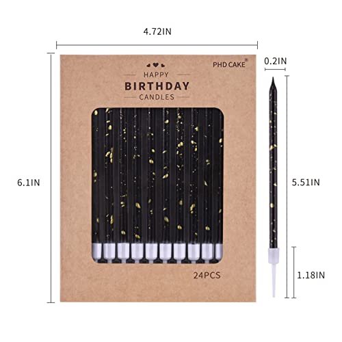 PHD CAKE 24-Count Black Gold Long Thin Birthday Candles, Cake Candles, Birthday Parties, Wedding Decorations, Party Candles