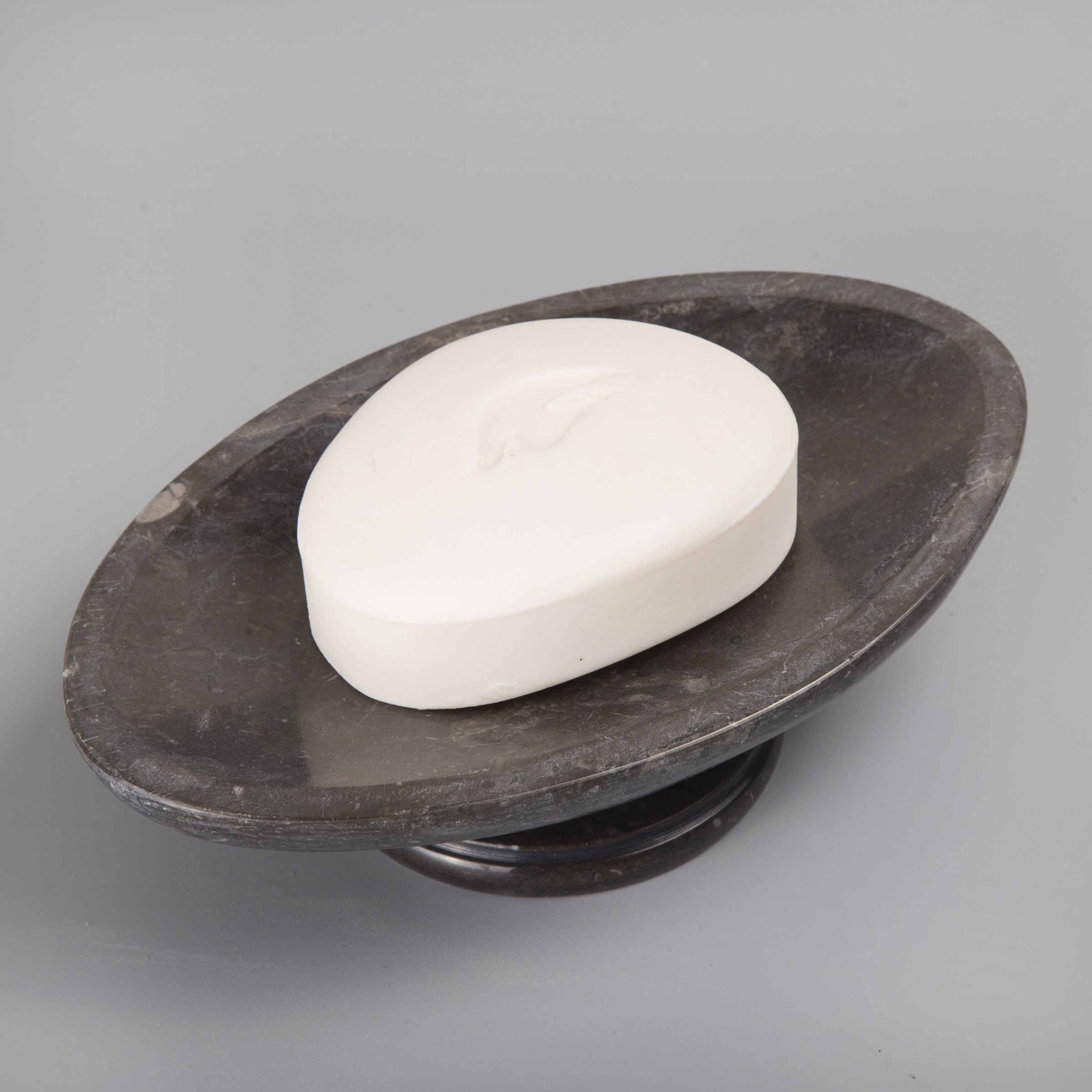 Creative Home Natural Charcoal Marble Bar Tray on Pedestal Soap Dish Holder for Bathroom Countertop Organize, 4" x 6.3" x 1.5" H, Dark Grey