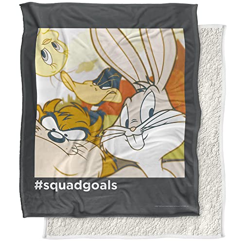 Looney Tunes Blanket, 50"x60", Squad Goals Sherpa Back Super Soft Throw