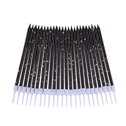 PHD CAKE 24-Count Black Gold Long Thin Birthday Candles, Cake Candles, Birthday Parties, Wedding Decorations, Party Candles