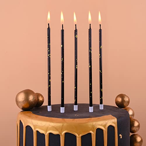 PHD CAKE 24-Count Black Gold Long Thin Birthday Candles, Cake Candles, Birthday Parties, Wedding Decorations, Party Candles