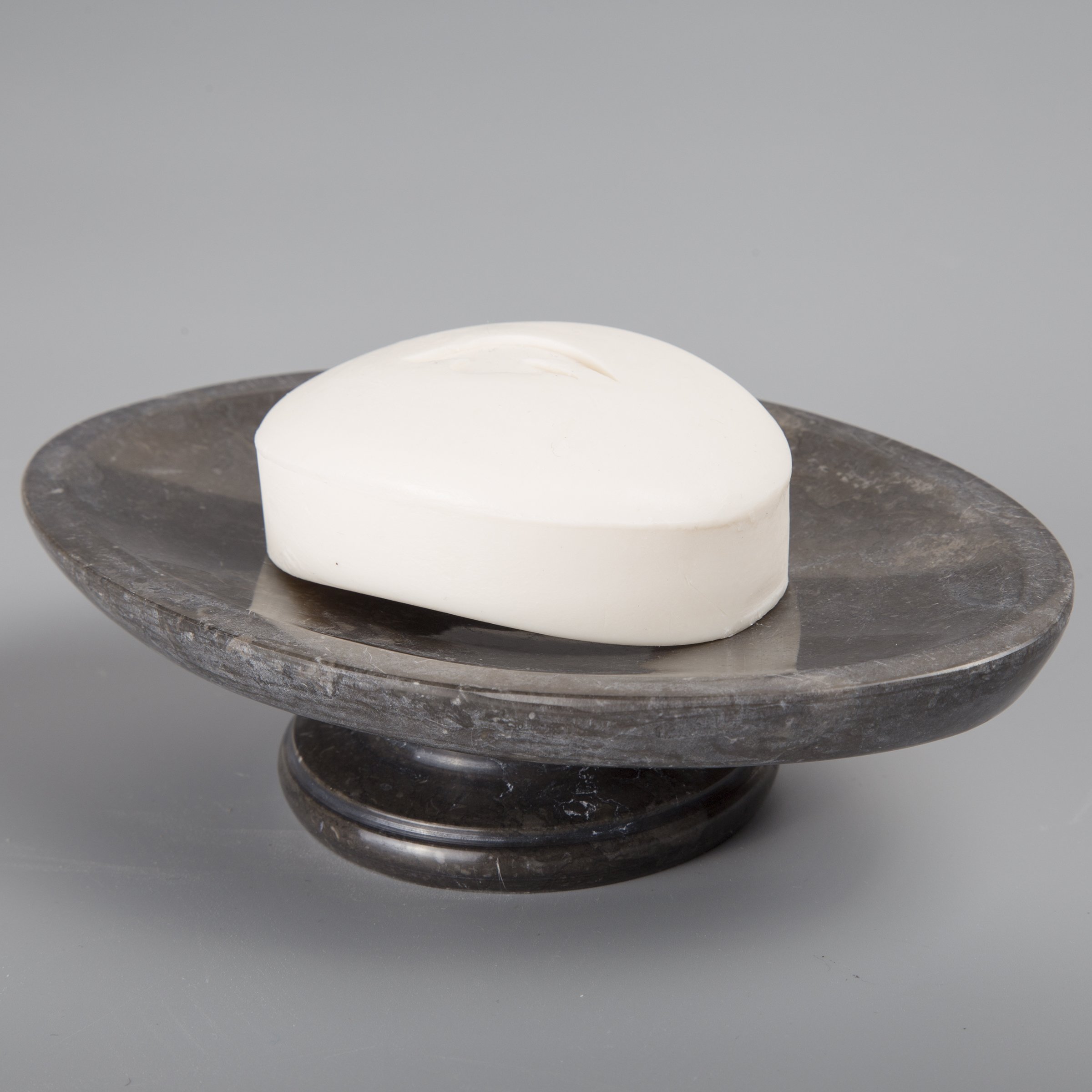 Creative Home Natural Charcoal Marble Bar Tray on Pedestal Soap Dish Holder for Bathroom Countertop Organize, 4" x 6.3" x 1.5" H, Dark Grey