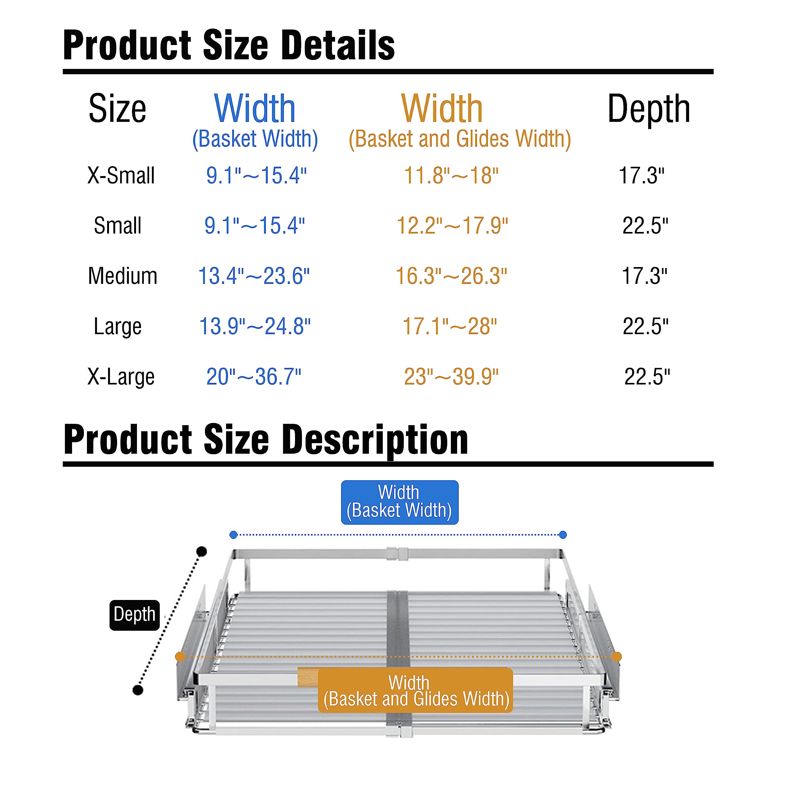 2Pack Expandable Pull Out Cabinet Organizer, 17.1~28"W x 22.5"D Heavy Duty Slide Out Shelves Adjustable Hight Cabinet Pull Out Shelves,Expandable Width Spice Rack Organizer for Kitchen Cabinet