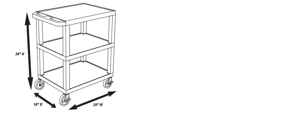 LUXOR WT34S 3 Shelves Tuffy Utility Cart - Black