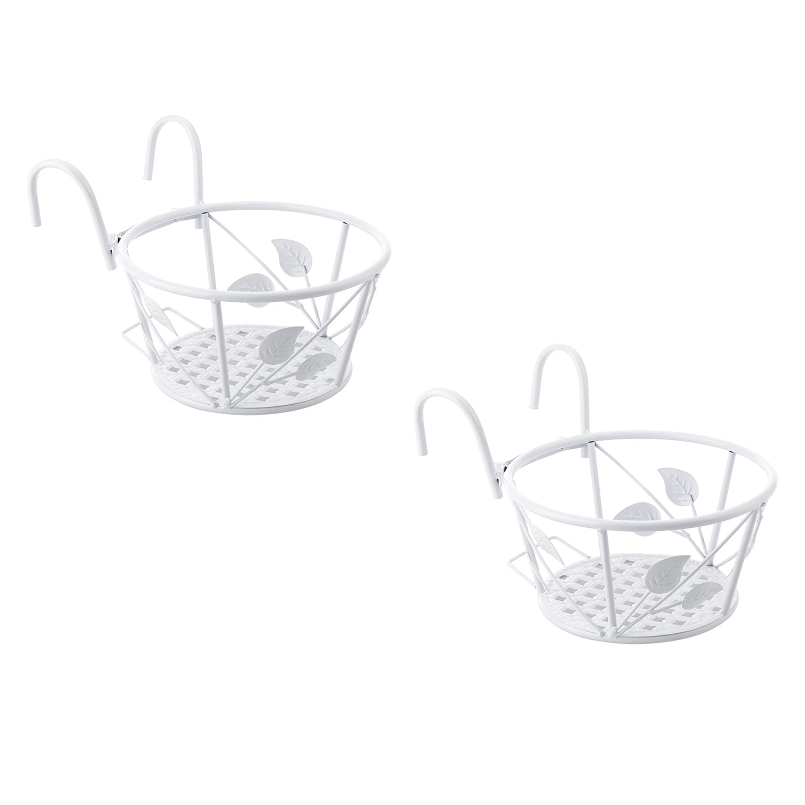 Firlar 2 PCS Hanging Railing Planter, Flower Pot Basket Plant Holder, Iron Art Hanging Baskets Flower Pot Holder, for Patio Balcony Porch Fence Outside and Indoor (8.6 x 4.7 inch)