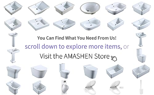 AMASHEN 18" Wall Mount Bathroom Sink, Floating Vanity Unit Sink, Small Rectangular Ceramic Cloakroom Wash Basin, White, Right Hand