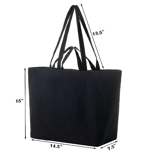 Firecolor Chic 15" X 14.5" X 8" Large Sturdy Canvas Tote Bag - Large Grocery Shopping Beach Reusable Totes Bags With Double Handle (Black)