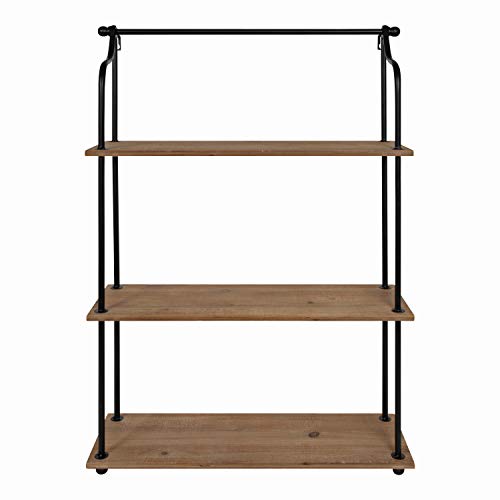 Kate and Laurel Walters Wood and Metal 3-Tier Shelving, 21" x 32", Rustic Brown and Black, Shabby-Chic Industrial Shelves for Storage and Decor