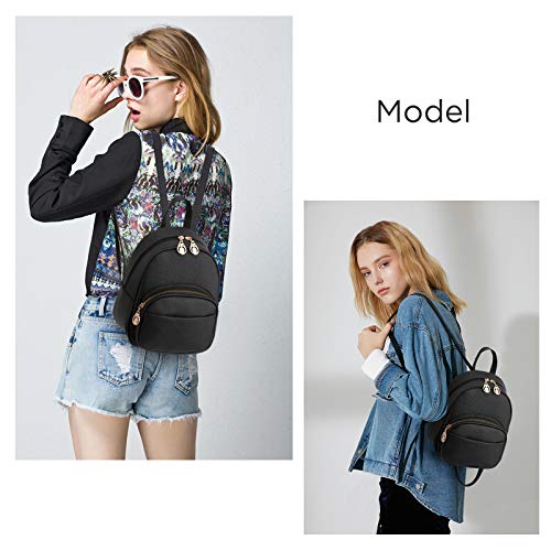 Small Leather Backpack Mini Cute Casual Daypack Fashion Zippered Pockets Crossbody Bags for Women Girl (Black)