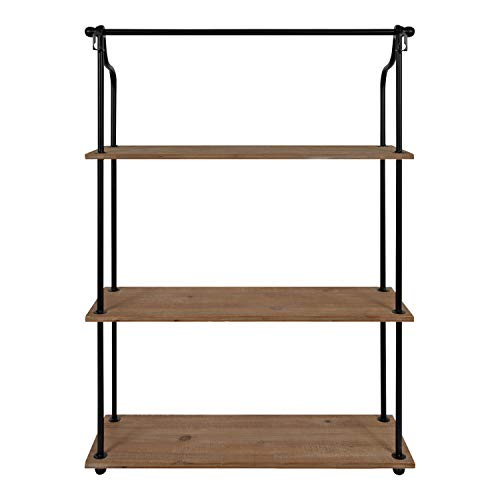 Kate and Laurel Walters Wood and Metal 3-Tier Shelving, 21" x 32", Rustic Brown and Black, Shabby-Chic Industrial Shelves for Storage and Decor