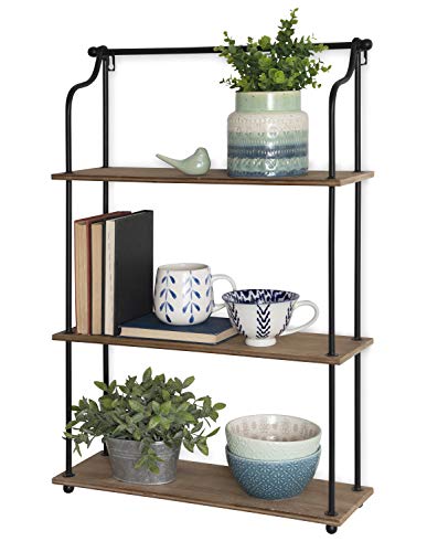 Kate and Laurel Walters Wood and Metal 3-Tier Shelving, 21" x 32", Rustic Brown and Black, Shabby-Chic Industrial Shelves for Storage and Decor