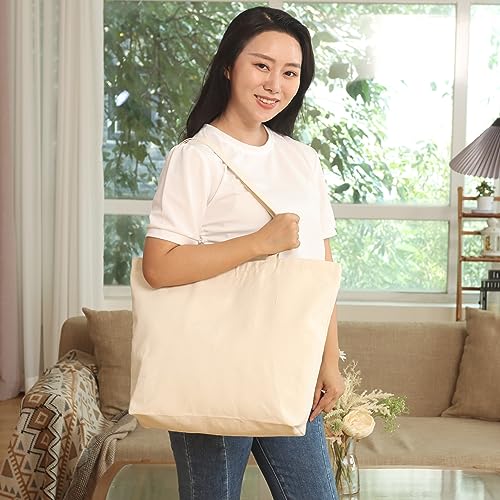 Firecolor Chic Canvas Grocery Bag 6pc Set 18"x15"x5ββ Big Sturdy Tote Bags for Fabric Painting Heavy-duty Reusable Shopping Bag (Item Package Quantity: 6, Large)