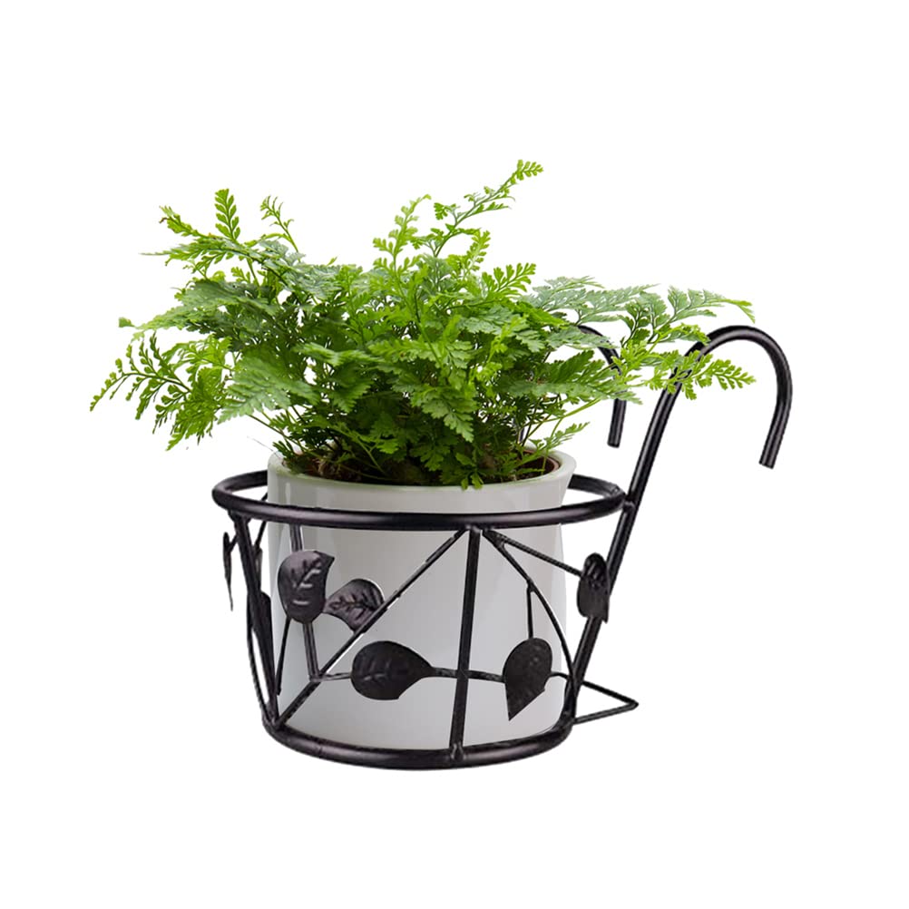 Mrisata Hanging Flower Pot Holder 8.6 Inch Mounted Balcony Hanging Railing Planters Round Iron Racks Plant Baskets Flower Pot Holders Fence Metal Potted Stand for Indoor and Outdoor